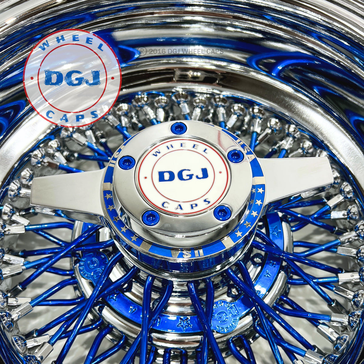 DGJ WHEEL 13x7 Rev 72 Cross Lace Blue Spokes & Hub Ring Lowrider Wire ...