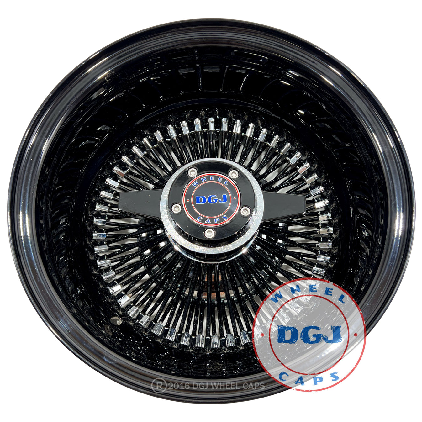 DGJ 14x7 Rev 100 Spoke All Black w/ Chrome Nip+Hub Lowrider Wire Wheel ...