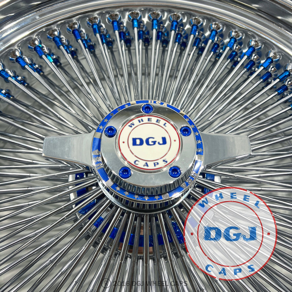 DGJ WHEELS 20x8 STD 150 Spoke Candy Blue Nip + Hub Ring Lowrider Wire ...