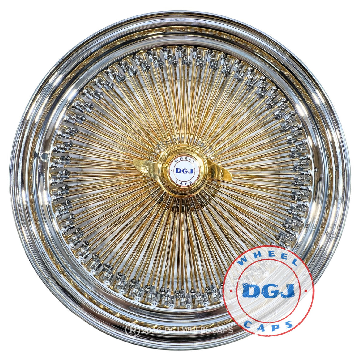 DGJ WHEELS 22x8 Standard 150 Spokes Gold Spokes & Hub Lowrider Wire Wh ...
