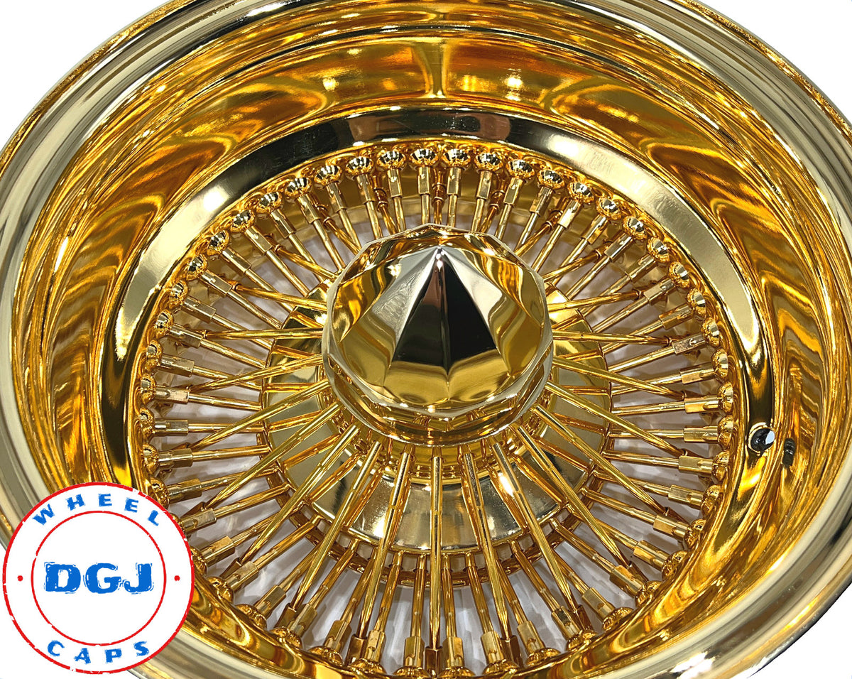 13x7 Reverse 72 Spokes Straight Lace All Gold Lowrider Wire Wheel Rims ...