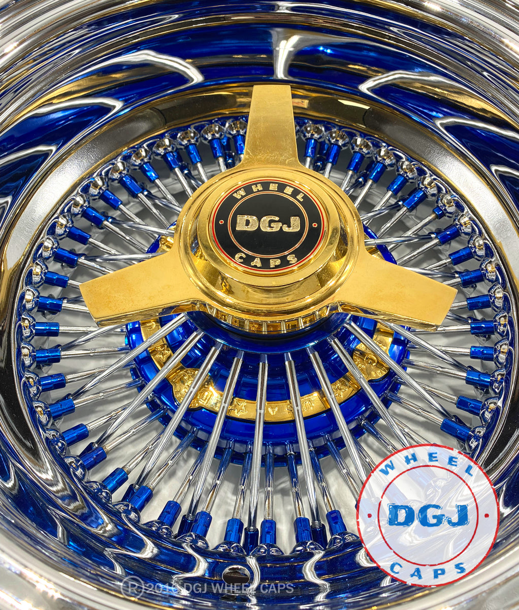 DGJ 14x7 Rev 72 Straight Candy Blue Nip+Hub & Gold Hub Ring Lowrider W ...
