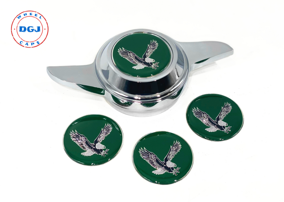 Green on Chrome Plastic Eagle Lowrider Wire Wheel Chips Emblems Size 2 ...